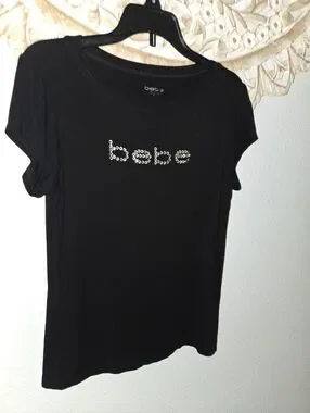 bebe | Tops | Bebe Black Crystal Logo Y2k Glam Tee | Poshmark